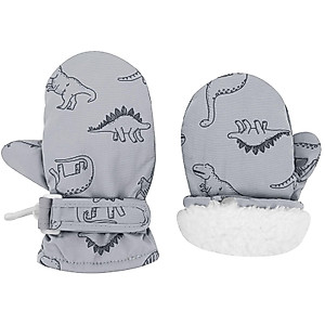 Urban Virgin Infant Baby Toddler Kids Winter Mittnes Lined Fleece Warm Waterproof Ski Snow Gloves For Boys Girls Grey Dino 6-24 Months