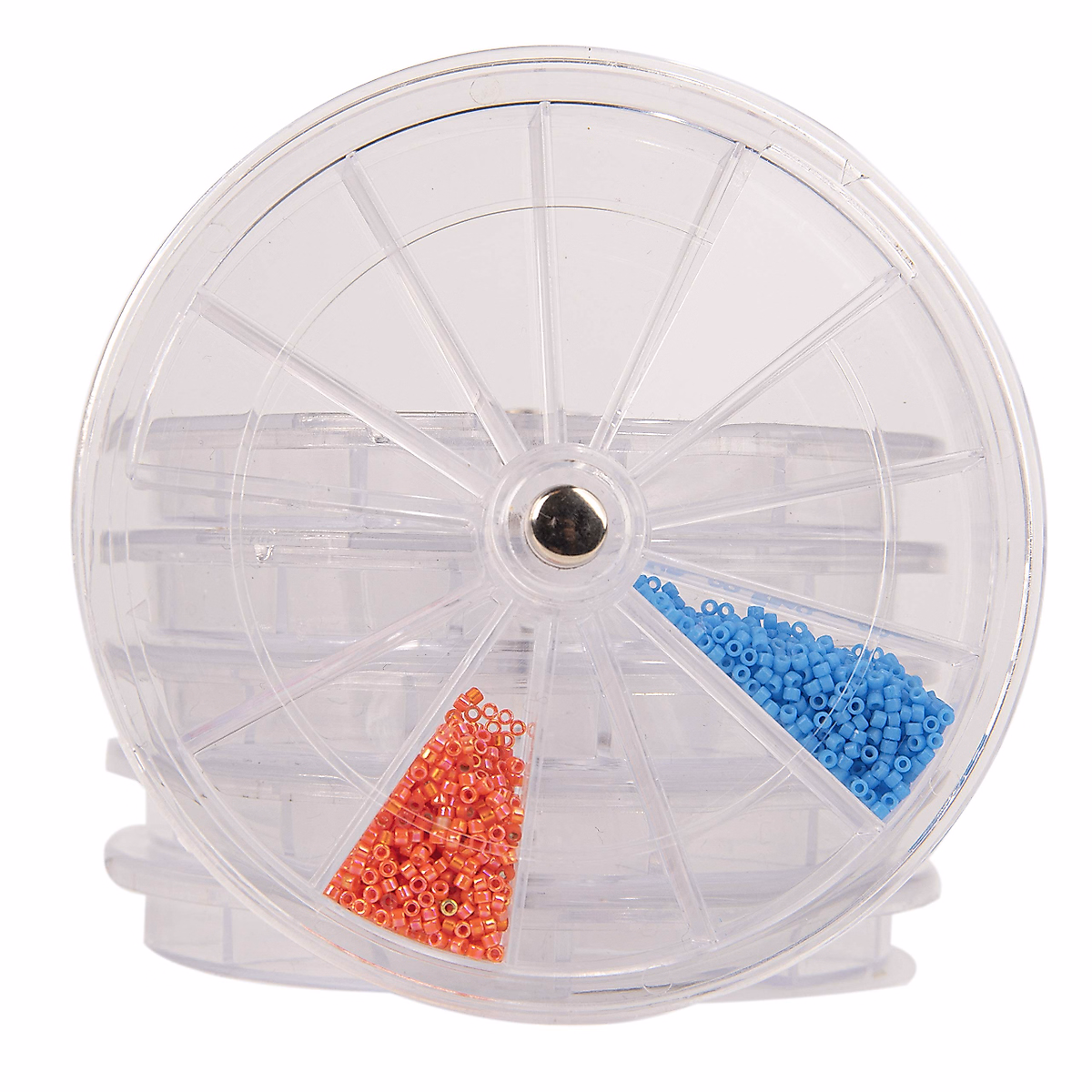 The Beadsmith Personality Case Spinning Organization System, 12 Compartments, 3.8-inch Diameter, Stack of 6, for Seed Beads, Nail Art, Jewelry Accessories and More