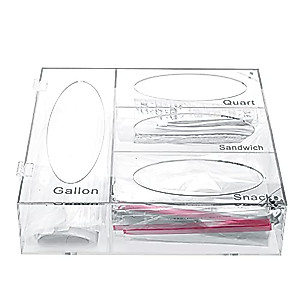 Acrylic Ziplock Food Bag Storage Organizer Acrylic Baggie Organizer, Acrylic Kitchen Drawer Baggie Box For Gallon Quart Sandwich Snack, Compatible With Variety Size Ziplock Bags Dispenser (Clear)