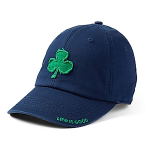 Life is Good. Tattered Chill Cap Applique Shamrock, Darkest Blue
