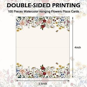 Whaline 100Pcs Floral Place Cards 2 x 3.5 Inch Vintage Wildflower Tented Cards Blank Table Name Sign for Wedding Banquet Bridal Baby Shower Birthday Party Table Setting Supplies