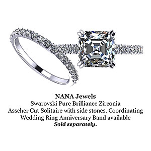 NANA Jewels Womens 2.00ct Asscher Cut Cathedral Solitaire Engagement Ring, Rhodium-Plated-Silver, Size 7