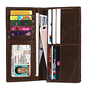 Itslife Men's RFID Vintage Look Genuine Leather Long Bifold Wallet Checkbook Wallets for Men