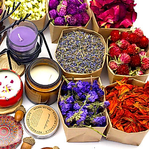 16 Bags Set Dried Flowers Artisan Dried Flower Kit - Candle Making Soap Making DIY Candel Flowers-,Lavender,Roseleaf,Pink Rose,Red Rose,Jasmine,Rose Petal and More
