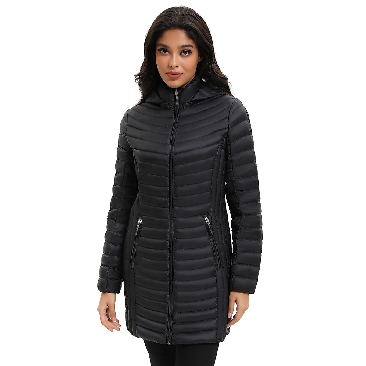 ANOTHER CHOICE Women Lightweight Down Jacket Winter Puffer Jacket with Hood, Black, Medium