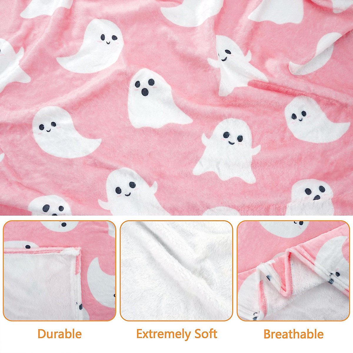 Halloween Throw Blanket 50x60 Inch Cute Halloween Ghost Blankets Soft Lightweight Cozy Plush Blanket for Halloween Decor Kids Girls Boys Gifts