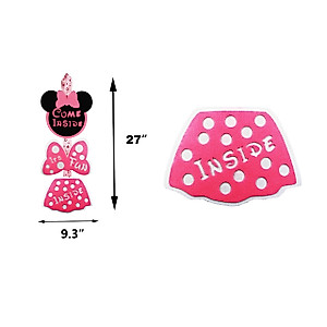 RORARO Minnie Mouse Theme Door Sign Come Inside Its Fun Inside Welcome Hanger For Girls Minnie Birthday Party Decorations Supplies Polka Dot Bowknot OH TWO DLES