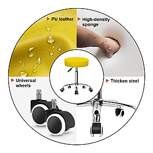 KKTONER Round Rolling Stool with Wheels PU Leather Height Adjustable Swivel Drafting Work SPA Salon Stools Office Chair (Yellow)