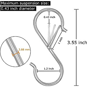 8 Pack Heavy Duty S Hooks Stainless Steel S Shaped Hooks Hanging Hangers for Kitchenware Spoons Pans Pots Utensils Clothes Bags Towers Tools Plants Heavy Duty Rustproof Safety Buckle Design (Silver)