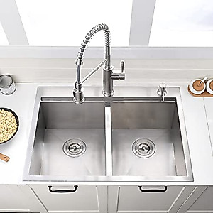33 Inch Double Bowl Drop In Kitchen Sink Workstation - VOKIM 33 x 22 Inch Stainless Steel Top mount Kitchen Sink 16 Gauge Stainless Steel Drop In Kitchen Sink 10 Inch Deep 50/50 Double Bowl Sink