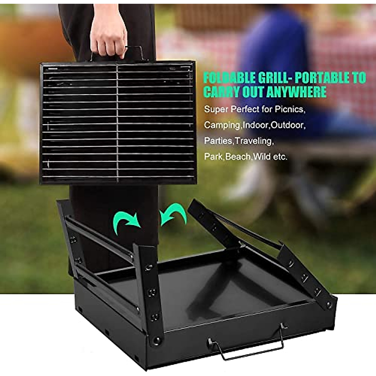 Uten Portable Charcoal Grill, Stainless Steel Folding Grill Table top Outdoor Smoker BBQ for ...