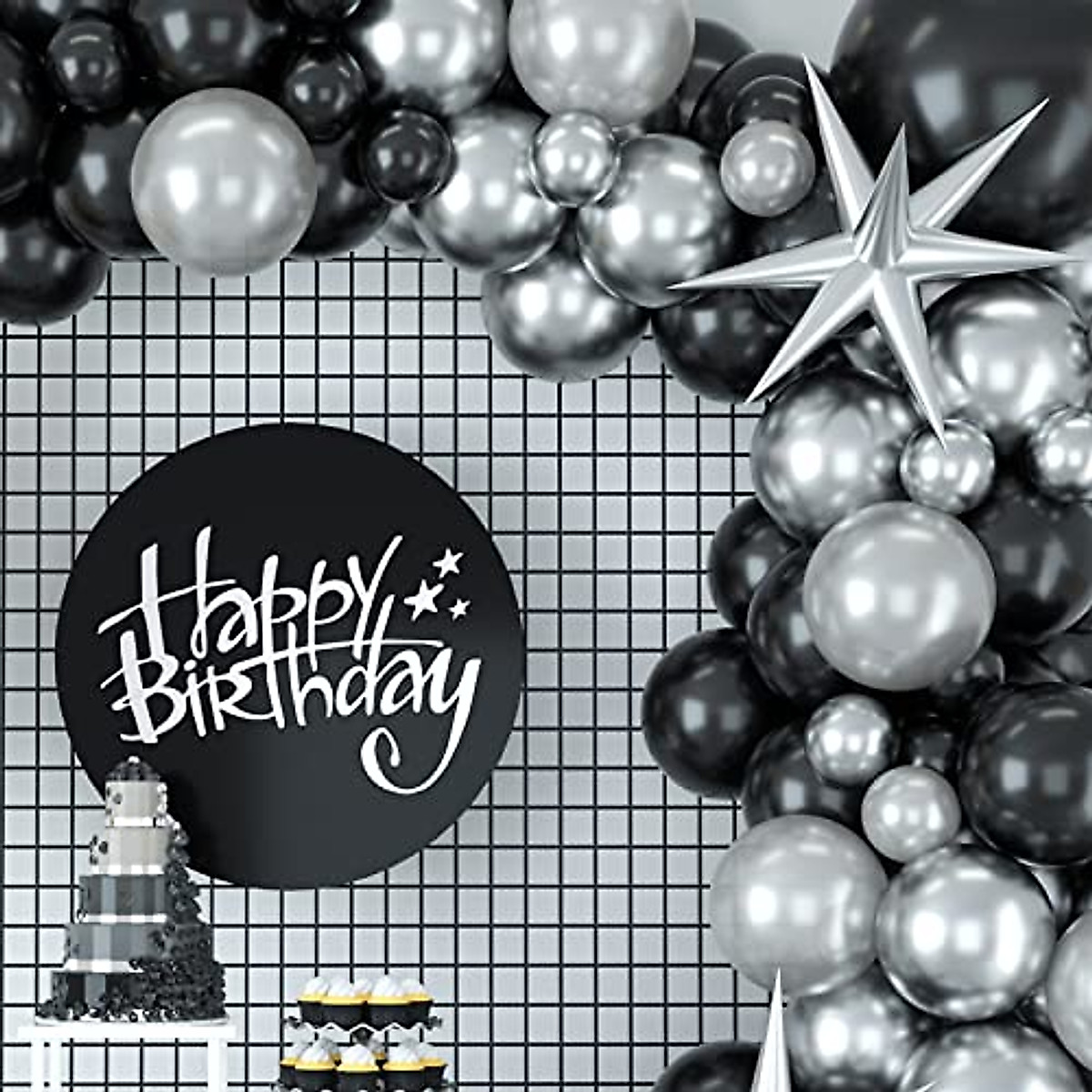 Black Silver Balloons Garland Kit, Black Silver Balloons Arch Kit With Black and Metallic Silver Latex Balloons, Black Silver Balloons Arch for Birthday Wedding Anniversary Party Supplies