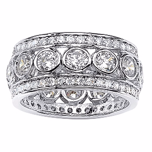 PalmBeach Platinum-plated Sterling Silver Round Cubic Zirconia Simulated Bezel Set Bridal Eternity Ring Sizes 5-9 Size 6