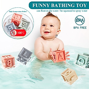 Kingtree Baby Blocks (Set of 12), Soft Silicone Building Blocks Squeeze Stacking Toys for 6+ Months Babies, Colorful Early Educational Puzzle Toy for Toddlers with Numbers Animals Shapes Textures