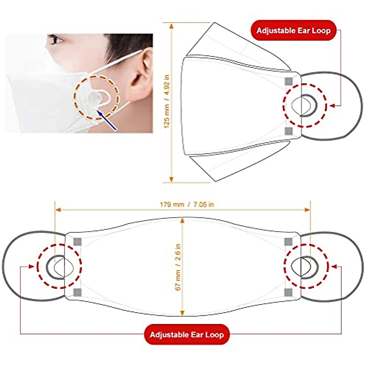 [20 Pack] :: Authentic :: BLUNA [KIDs/SMALL] KF94 Facefit Ergonomic 3D Adjustable Strap Korean Face Mask, White [Made in Korea][Individual Package] for Small Kids Children