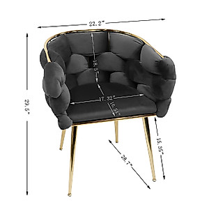 Warmiehomy Velvet Dining Chairs Modern Living Room Tufted Upholstered Accent Chairs Gold Vanity Chairs for Living Room Makeup Room Dining Room,Black