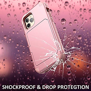 WeLoveCase for iPhone 12/ for iPhone 12 Pro Wallet Case with Credit Card Holder & Hidden Mirror, Defender Three Layer Shockproof Heavy Duty Cover for iPhone 12/ for 12 Pro 2020, 6.1 inch Rose Gold