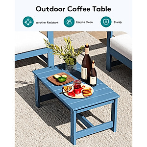 SERWALL 4 Pieces HDPE Outdoor Conversation Sofa Set with Cushions, Blue Frame and Khaki Cushion