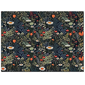 OComster Flower Plant Rectangle Shape Large Area Rugs - 2 x 3 Feet White Orange Daisy Green Botanical Floral Leaf - (Non-Woven + Rubber) Low File Floor Mat