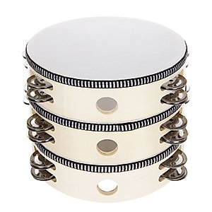 CertBuy 3 Pcs Wooden Handheld Tambourines, 8" Double Rows Jingle Tambourine, Jingles Drum Instrument for Adults, Kids, Party and Games