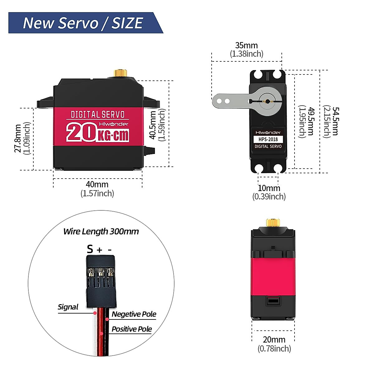 20KG RC Servo High Torque Servo Motors, Waterproof Full Metal Gear Steering Servo for 1/6 1/8 1/10 1/12 RC Car Robot DIY, Digital Servo with 25T Servo Horn, Control Angle 180°