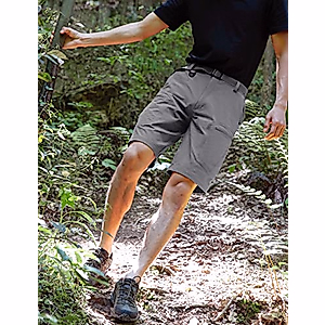 Shallowlulu Mens Cargo Hiking Shorts Water Resistant Quick Dry Lightweight Breathable Tactical Shorts with Nylon Belt(Grey 36W/10L)