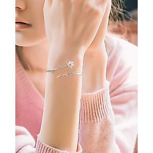 Jewever 925 Sterling Silver Original Sakura Opening Bracelet Adjustable White Shell Carving Flower For Women Jewelry Gift