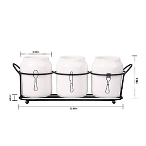 CLOTHUP Ceramic Silverware Caddy, Utensil Caddy with Metal Holder, Countertop Silverware Utensil Organizer Holder, Knives Spoons and Forks Utensil Organizer Holder for Kitchen and Party