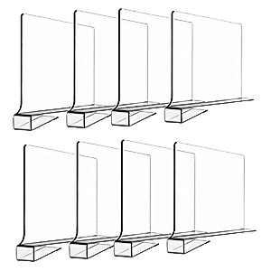 KIKILIE 8 Pack Clear Shelf Dividers, Transparent Closet Organizer, Acrylic Dividers for Purse,Handbags,Clothes,Sweaters - No Tool Required Organization Locker Wardrobe Shelves Organizers
