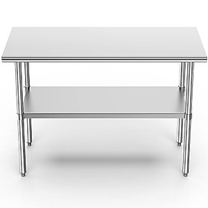 Atronor Stainless Steel Table for Prep & Work, NSF Metal Commercial Heavy Duty Table with Adjustable Under Shelf and Foot for Restaurant, Home and Hotel (24x48in)