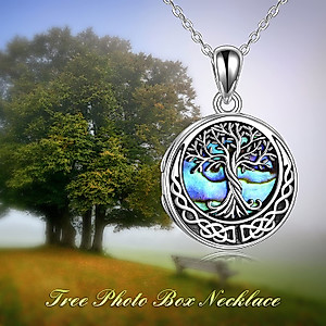 URONE Celtic knot Tree of Life Locket Necklace Sterling Silver Abalone Shell Tree of Life Locket Necklace That Holds Pictures for Women Jewelry (locket 1)