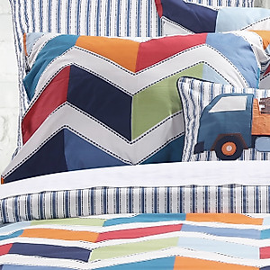 Levtex Home - Dominik Duvet Cover Set - Full/Queen Duvet Cover + Two Standard Pillow Cases - Striped - Red, Green, Blue, Orange - Duvet Cover (90 x 94in.) and Pillow Case (26 x 20in.) - Cotton