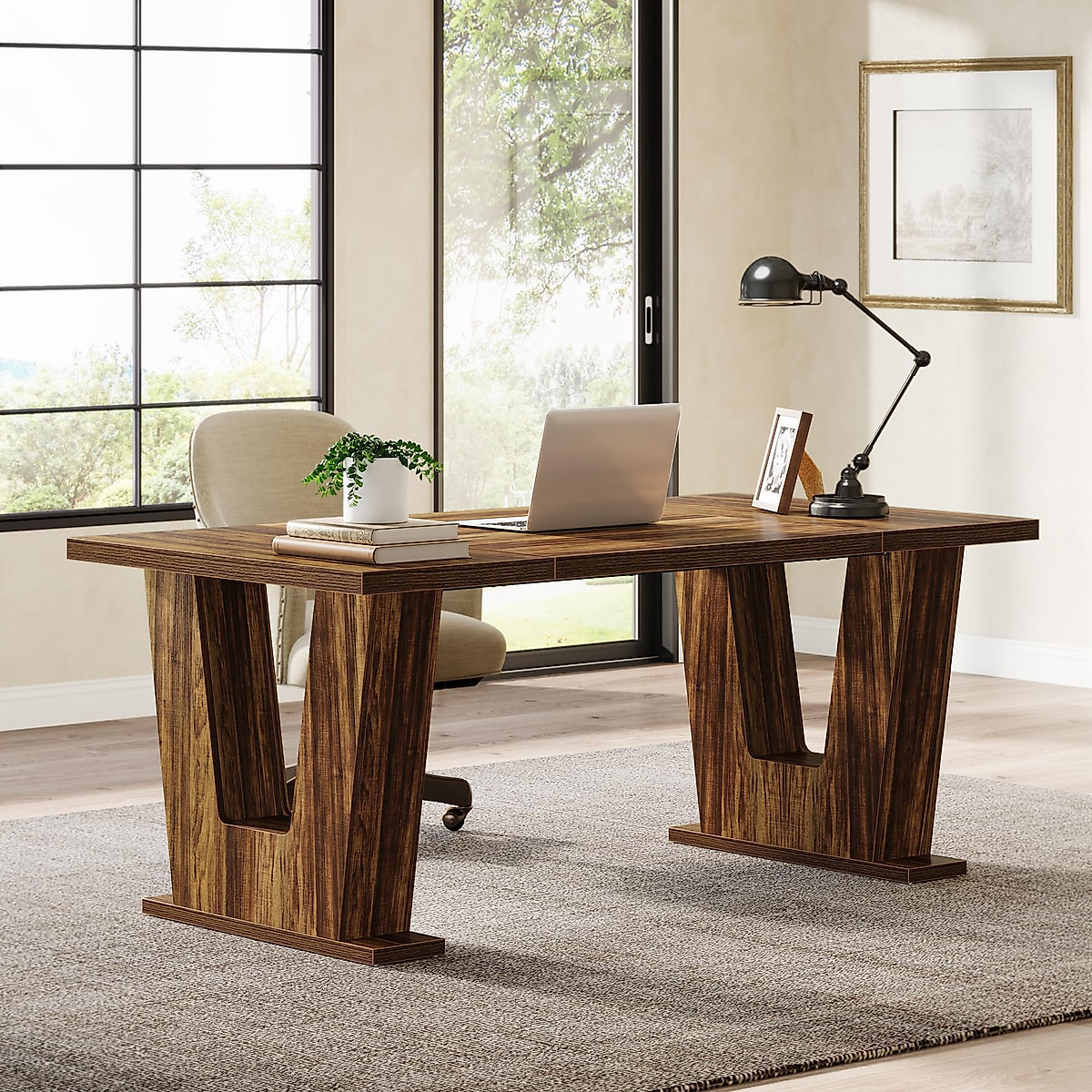 Tribesigns 63-Inch Wood Executive Desk, Large Office Computer Desk, Industrial Simply Style Study Writing Desk Business Workstation for Home Office