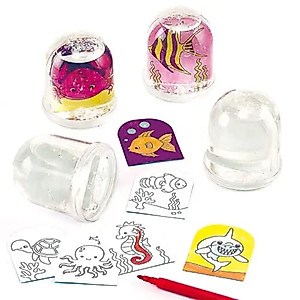 Baker Ross ET437 Sealife Color in Snow Globes Box of 4, Creative Art and Craft Supplies for Kids to Make, Assorted
