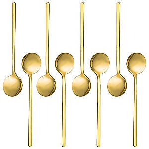 Pack of 8, Gold Plated Stainless Steel Espresso Spoons, findTop Mini Teaspoons Set for Coffee Sugar Dessert Cake Ice Cream Soup Antipasto Cappuccino, 5.3 Inch