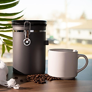 Veken Coffee Canister, Airtight Stainless Steel Kitchen Food Storage Container with Date Tracker and Scoop for Grounds Coffee, Beans, Tea, Flour, Cereal, Sugar, 22OZ, Gray