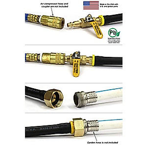 Winterize Sprinkler Systems and Outdoor Faucets: Air Compressor Quick-Connect Plug To Female Garden Hose Faucet Blow Out Adapter with Shut Off Valve (Lead-Free Brass), 17" Long