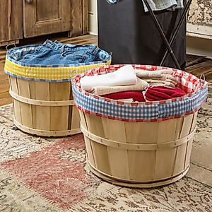 Sarah Kauffman Bushel Basket Liner - Reusable Handmade Vinyl Protector Wipes Clean for Laundry or Any Home Decor, Red/Blue