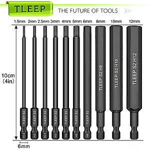 TLEEP 20 x Magnetic Power Nut Driver Set for Impact Drill, Extended 1/4" Hex Head Drill Bit Set SAE & Metric, 10 x 1/4 Inch Hex Head Allen Wrench Drill Bits Long 100MM, Metric 1.5mm to 12mm
