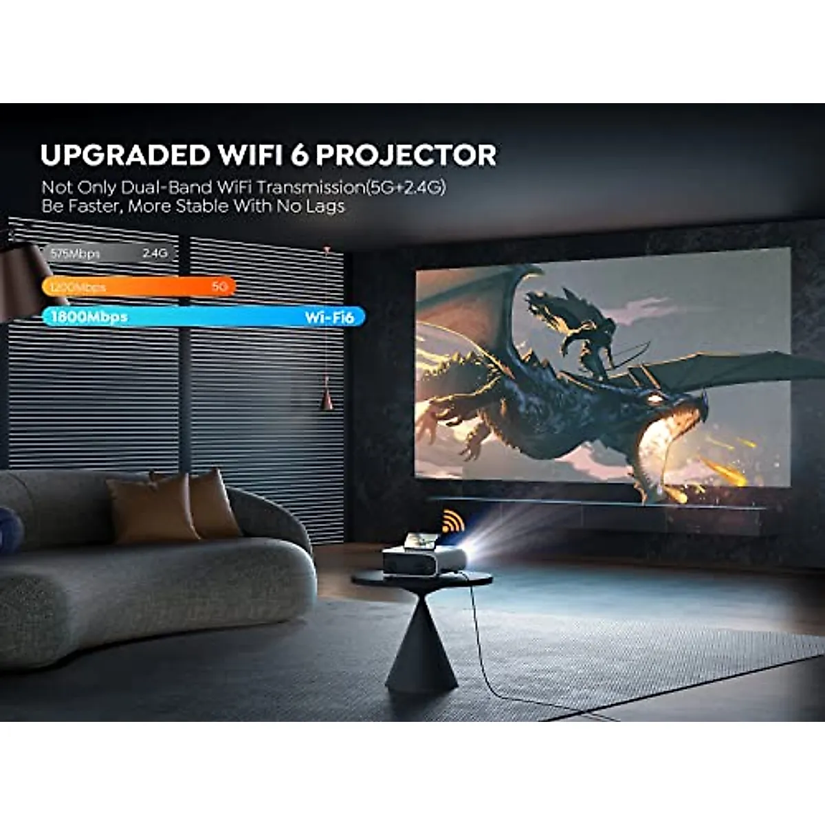 Projector with WiFi and Bluetooth, 4K Support Native 1080P Outdoor Projector YABER V8 15000 Lumens 450 ANSI 300" Display, 4P 4D Keystone&Zoom Portable Movie Projector for HDMI VGA USB iOS Android