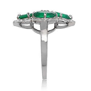 Silvershake 3ct. Natural Emerald Green Agate and White Topaz Gold Plated 925 Sterling Silver Flower Cluster Ring Size 9