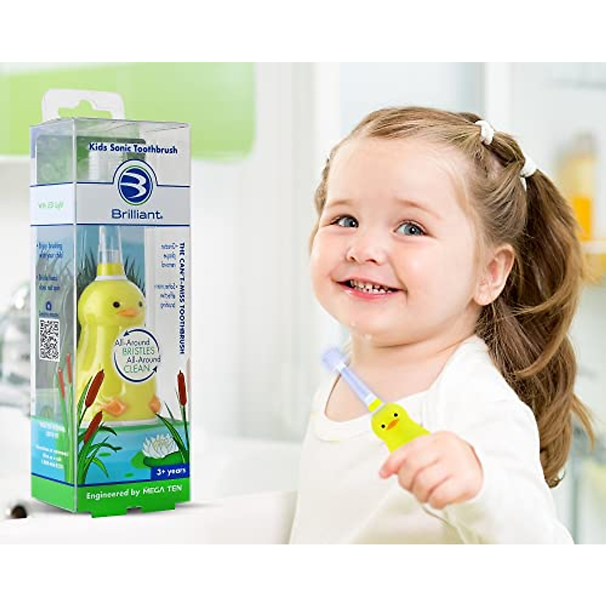 Brilliant Kids Sonic Electric Toothbrush Characters with Flashing Lights and Fine Bristles - Fun Brushing for Parent and Child, Ages 3-8, Duck