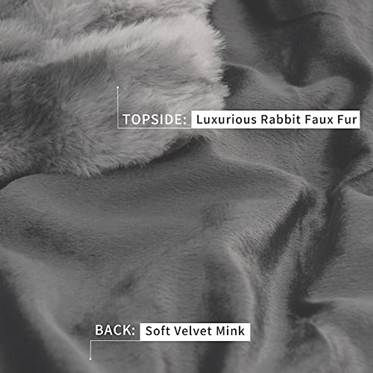 RECYCO Soft Rabbit Faux Fur Throw Blanket, Luxurious Ruched Blanket for Christmas Holiday, Couch, Bed, Living Room, Sofa. Fuzzy, Warm Throw Blanket with Reversible Mink Velvet, Marbled Grey, 50"x60"