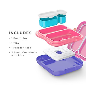 ZOKU - Bento Box with Ice Pack, Lunch Box for Kids, Easy to Carry and Clean, Freezer Pack Keeps Food Fresh, Fits Any Snack or Meal, Leakproof (Neat Bento) (Pink)