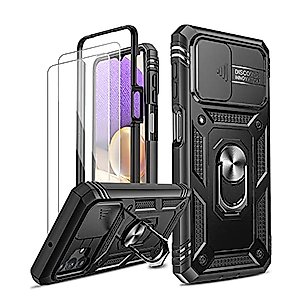 LeYi for Samsung Galaxy A32 5G Case: A32 5G Case with Slide Camera Cover + [2 Packs] Tempered Glass Screen Protector, 360 Full Body Military-Grade Case with Kickstand for A32 5G[Not Fit 4G], Black
