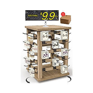 Fumingpal Wood Rotating Jewelry Storage Display, Rotating Jewelry Stand Earring Keychain Display Stand, Jewelry Display Stand for Vendors, Earring Display for Selling, Store, Showcase and Home