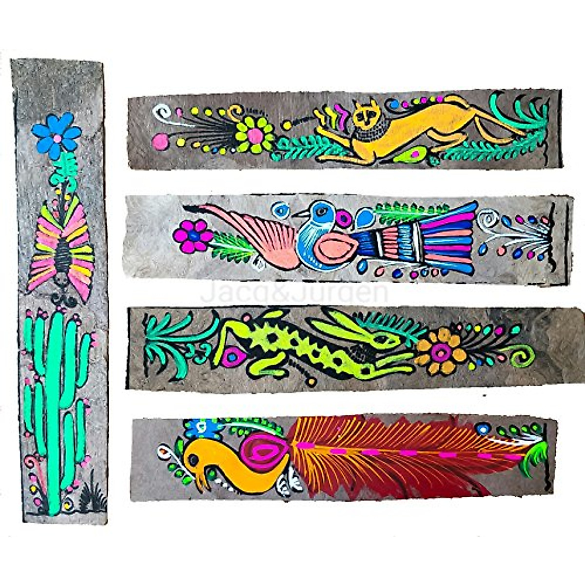 Amate Bookmarks by Jacq & Jürgen 5 Pack Hand Painted Mexican Unique Art