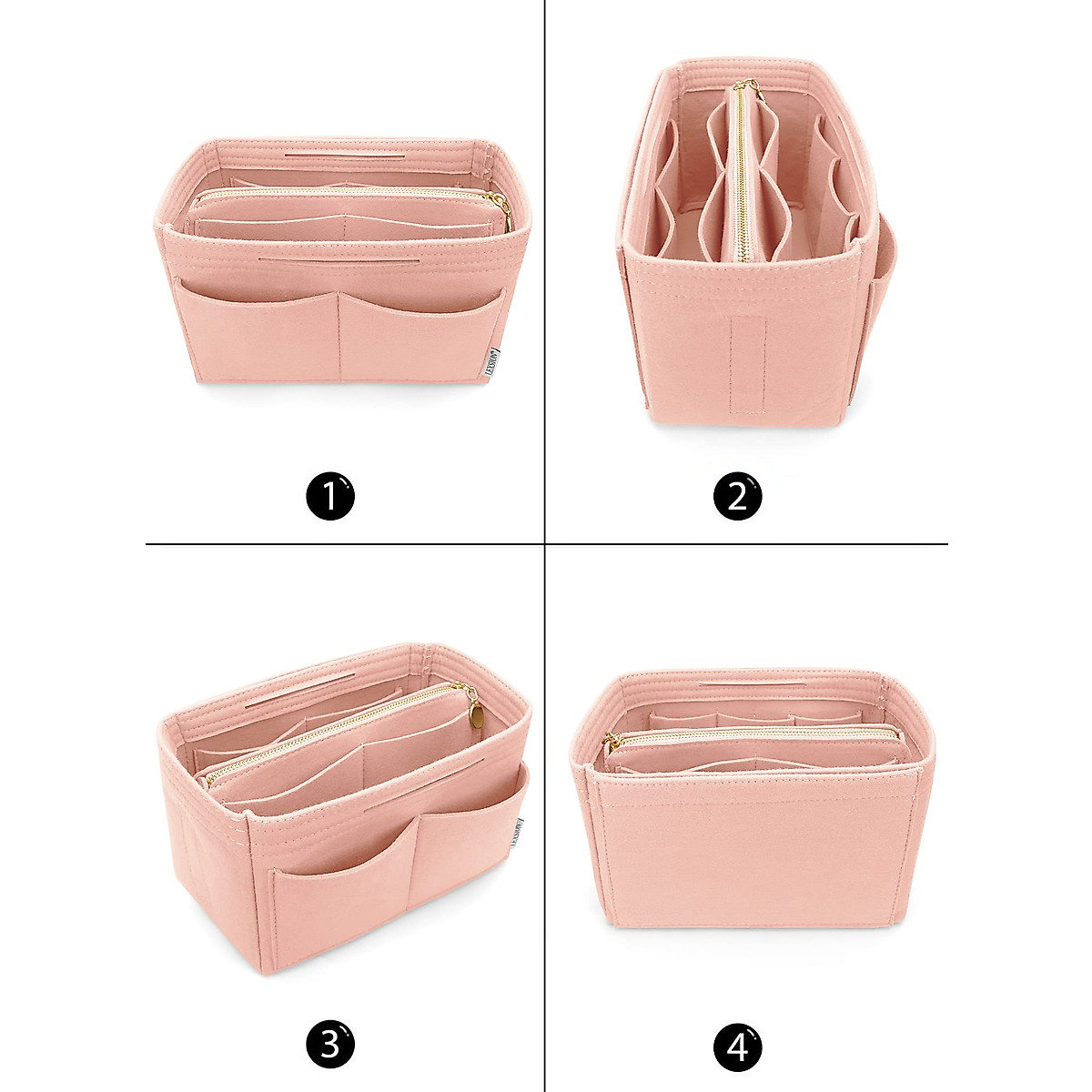 LEXSION Felt Purse Bag Organizer Insert with zipper Bag Tote Shaper Fit Speedy Neverful PM MM 8021 Pink L