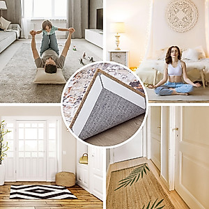 Tortania Beige Living Room Rug 9x12 with 10 PCS Rug Tape Set