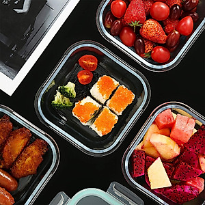 YEBODA Glass Food Storage Containers with Airtight Snap Locking Lids BPA Free Meal Prep Container Set For Home Kitchen Restaurant - Freezer, Microwave, Oven, Dishwasher Safe [28oz, 4 Pack]